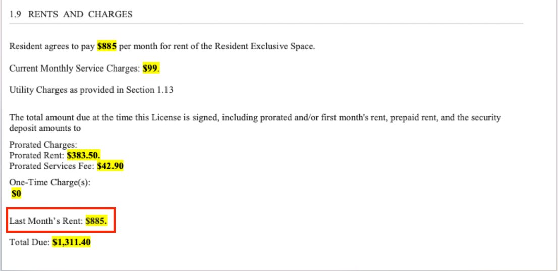 Prepaid Last Month’s Rent – Bungalow